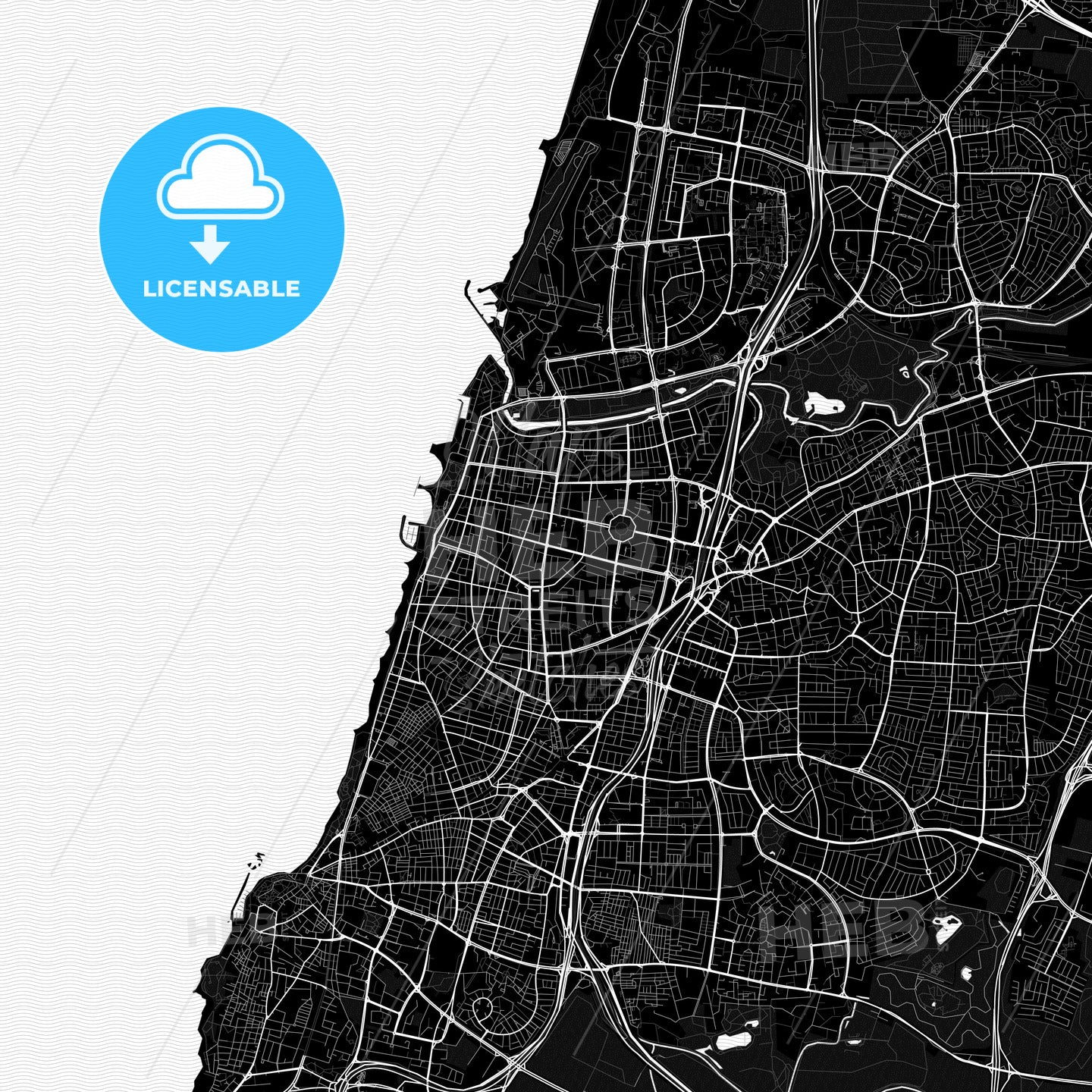 Tel Aviv-Yafo, Israel Pdf Vector Map Black And White – HEBSTREITS