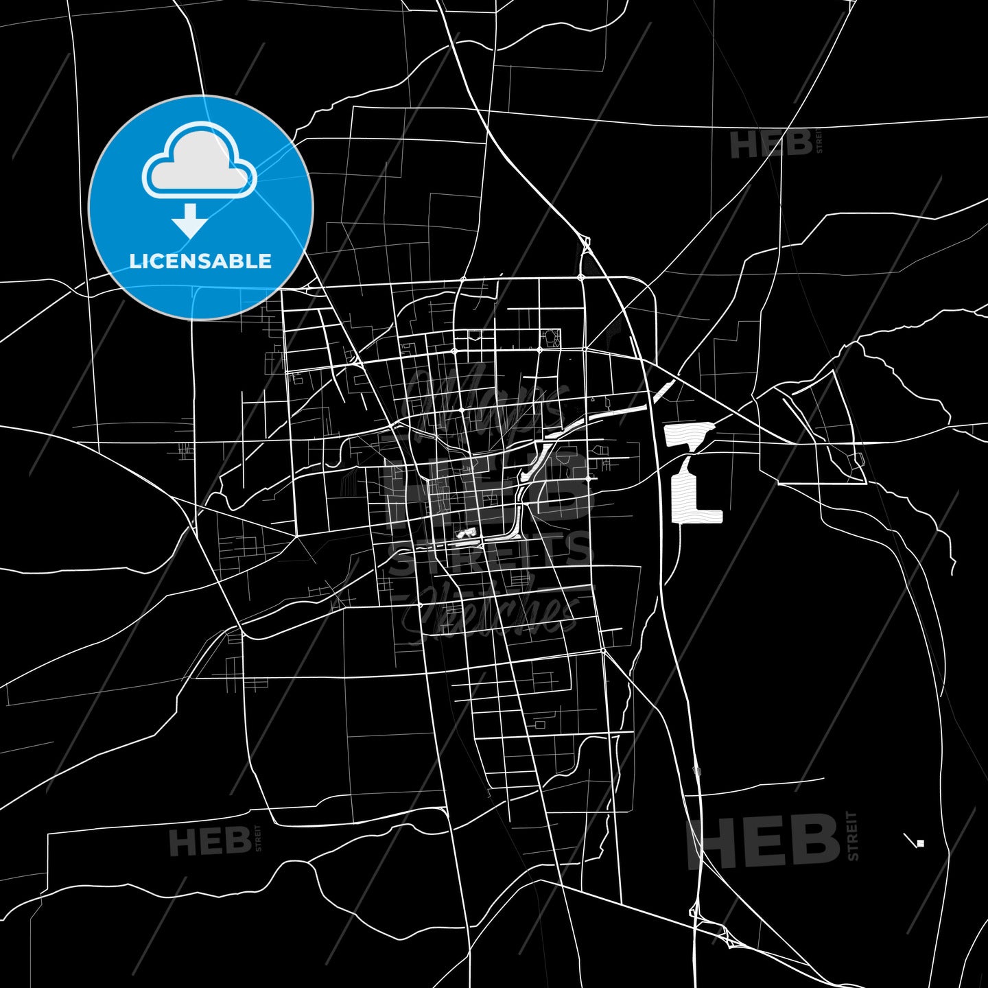 Tengzhou, China PDF vector map black and white - HEBSTREITS