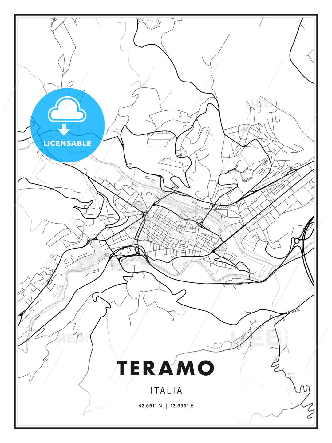 Teramo, Italy, Modern Map Print Template in Various Formats - HEBSTREITS