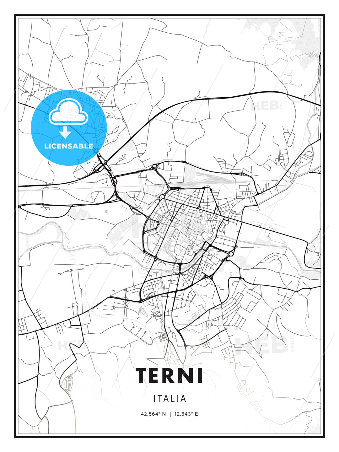 Terni, Italy, Modern Map Print Template in Various Formats - HEBSTREITS