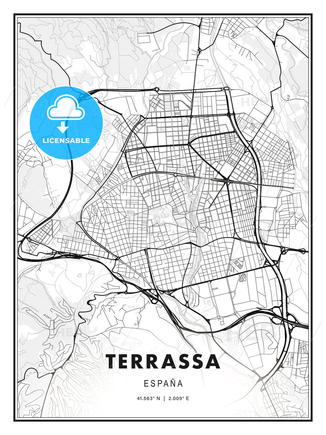 Terrassa, Spain, Modern Map Print Template in Various Formats - HEBSTREITS