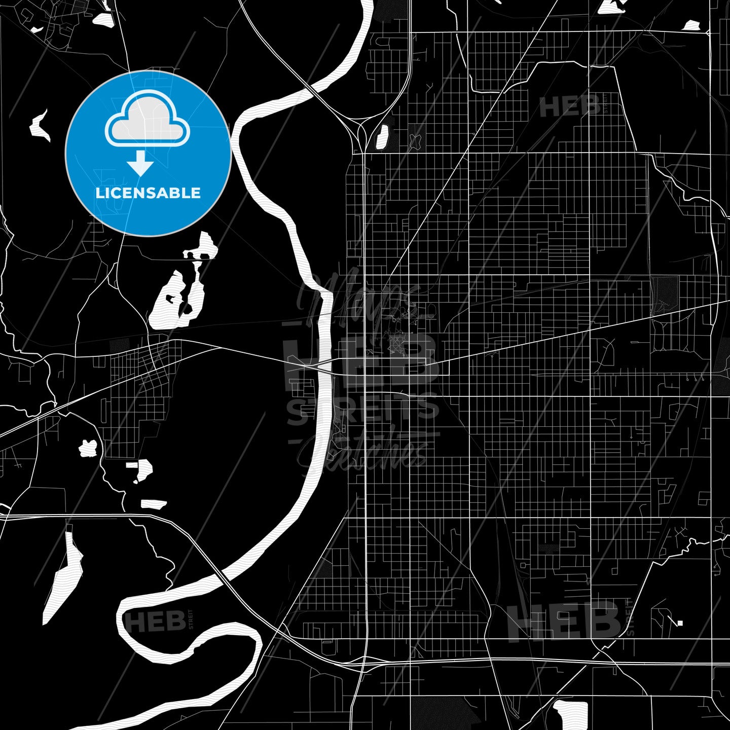 Terre Haute, Indiana, United States, Pdf Vector Map Black And White ...