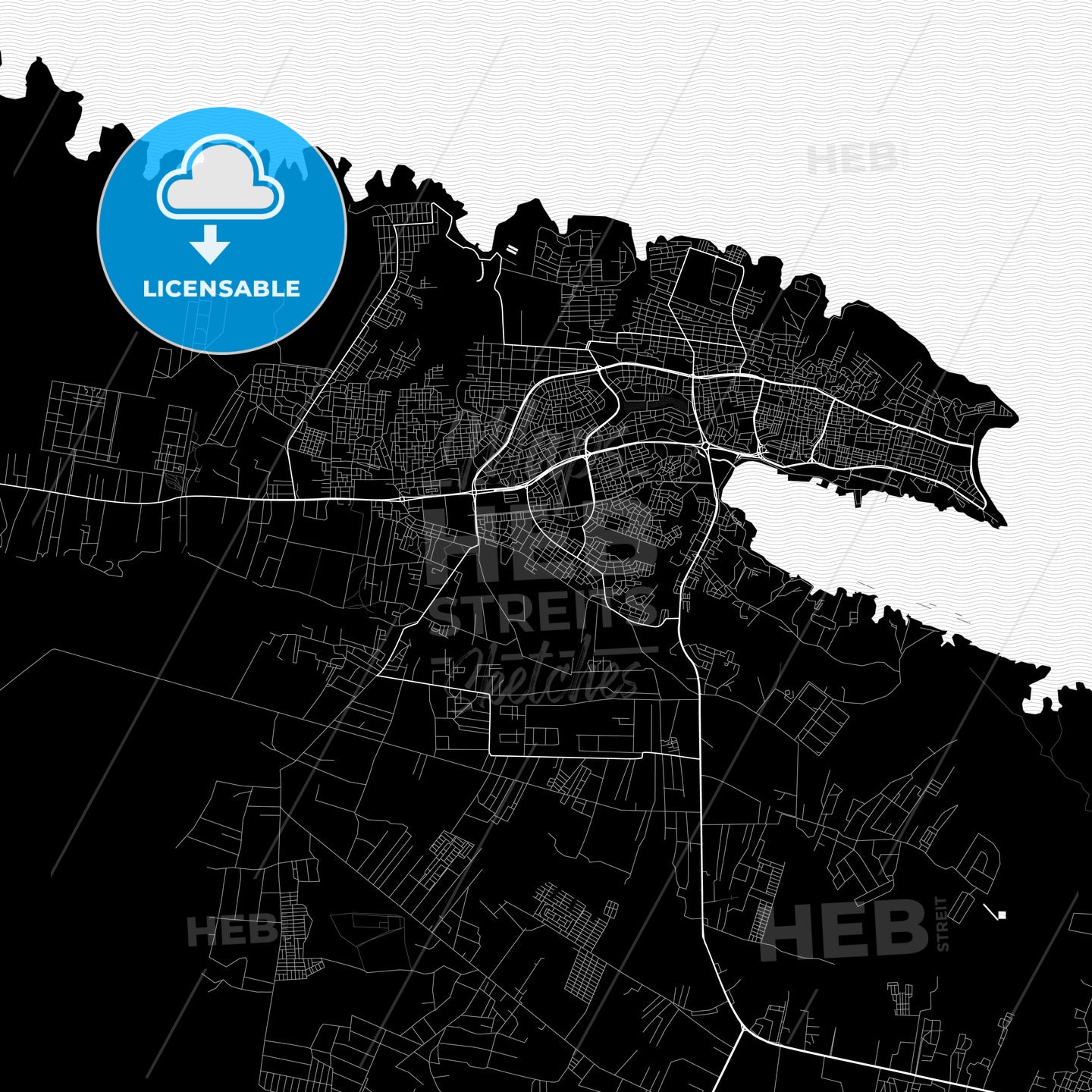 Tobruk, Libya Pdf Vector Map Black And White – HEBSTREITS
