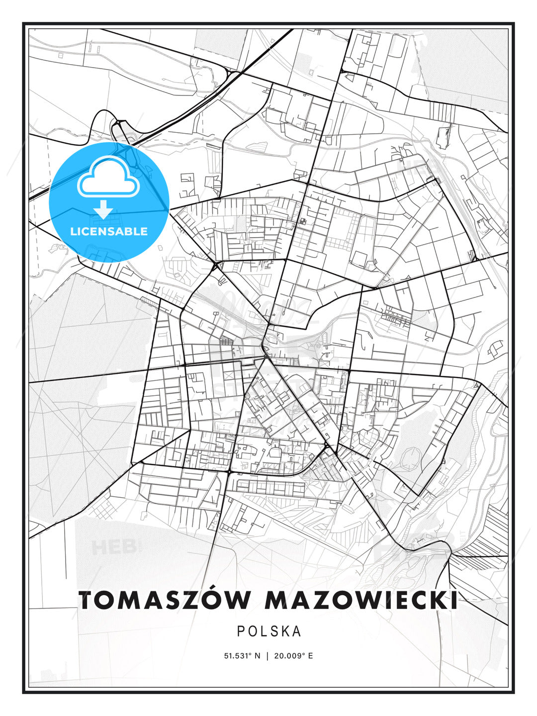 Tomaszów Mazowiecki, Poland, Modern Map Print Template in Various ...