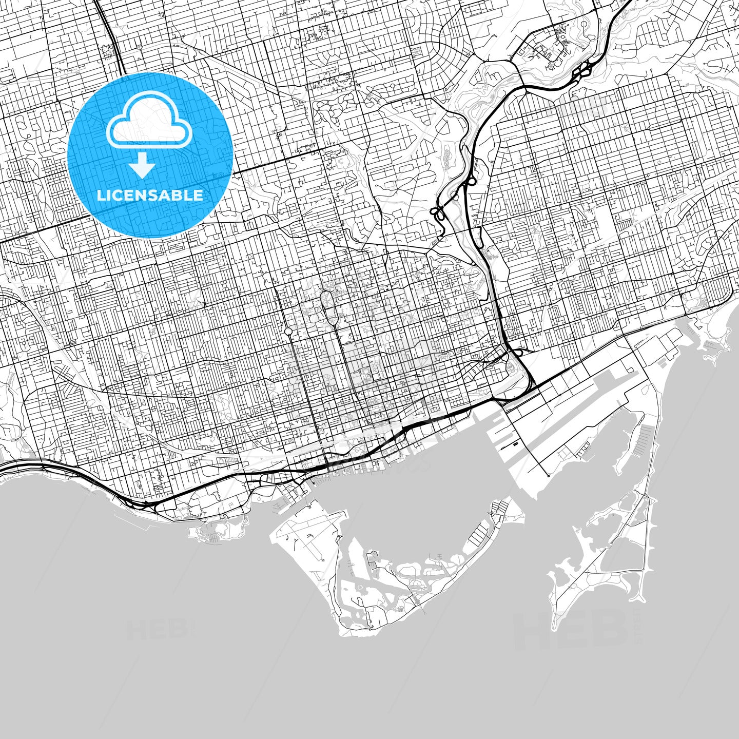 Toronto, Ontario, Downtown City Map, Light – HEBSTREITS