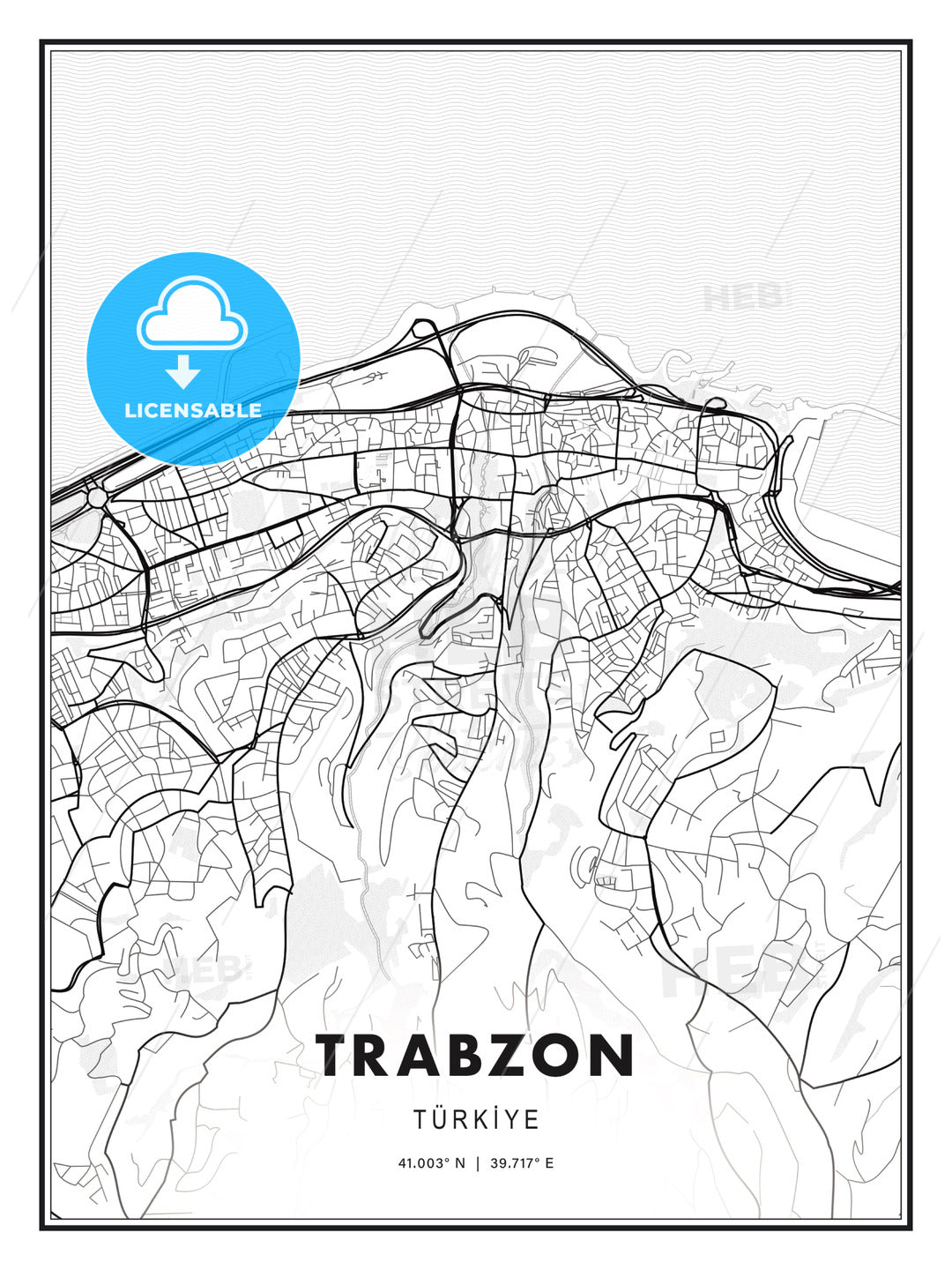 Trabzon, Turkey, Modern Map Print Template in Various Formats - HEBSTREITS