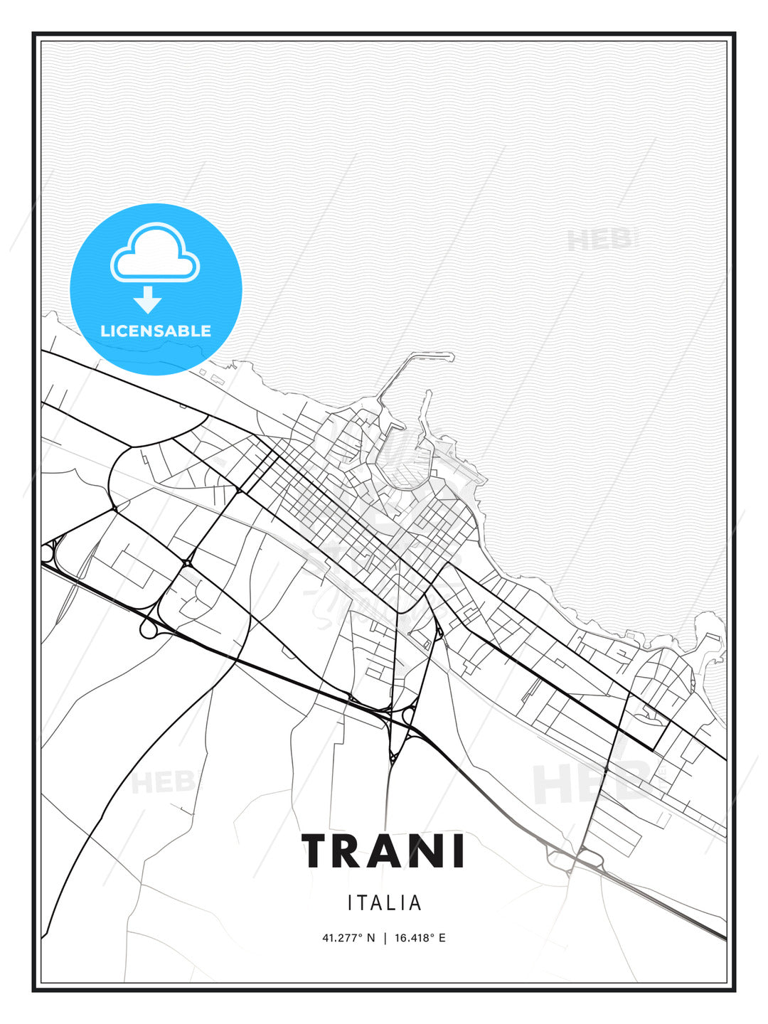 Trani, Italy, Modern Map Print Template in Various Formats - HEBSTREITS