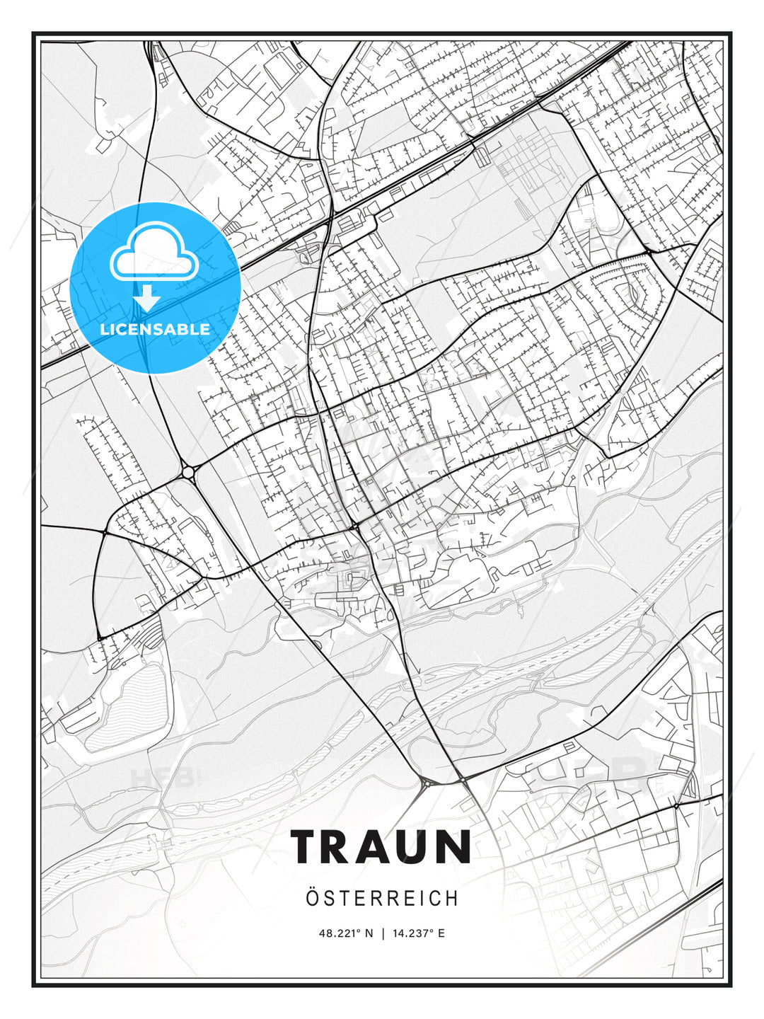Traun, Austria, Modern Map Print Template in Various Formats - HEBSTREITS