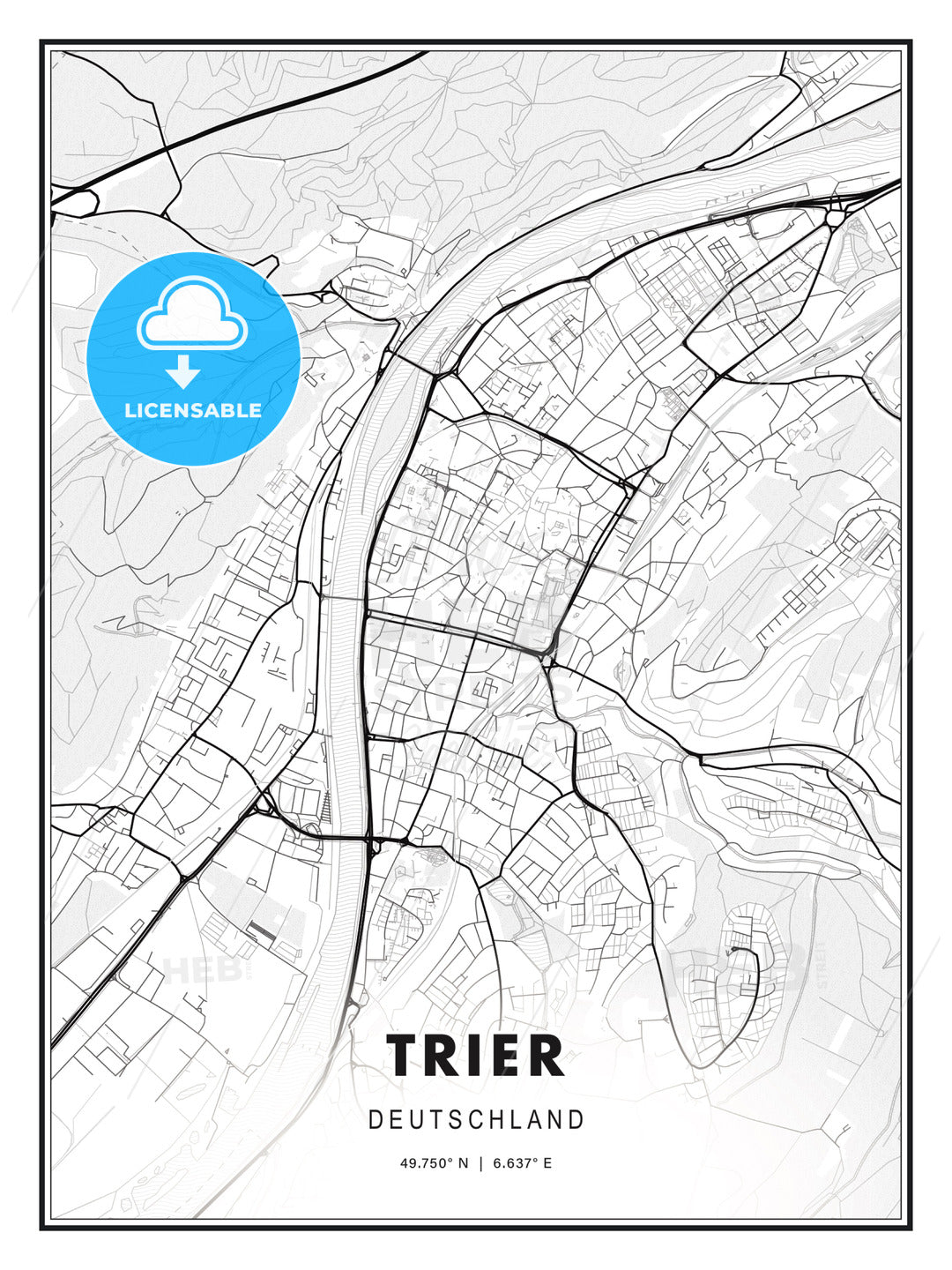 Trier, Germany, Modern Map Print Template in Various Formats - HEBSTREITS