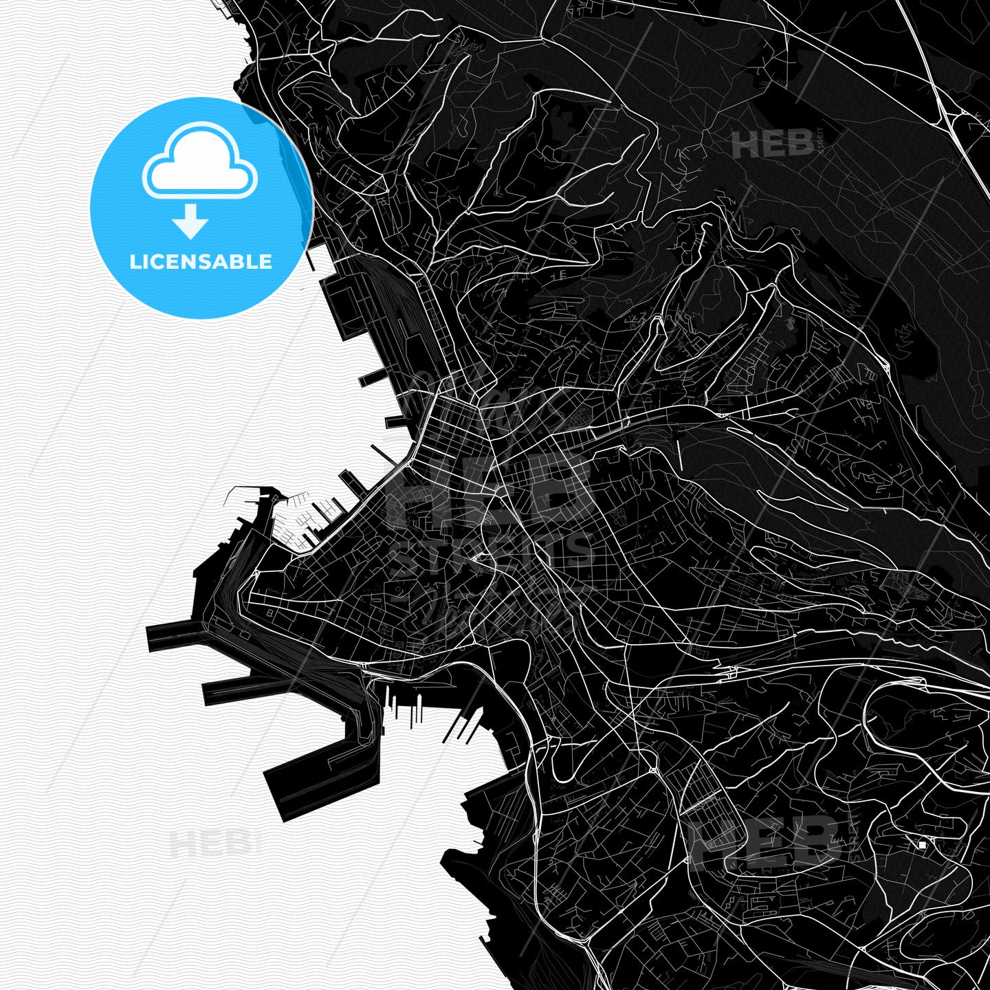 Trieste, Italy PDF vector map black and white - HEBSTREITS