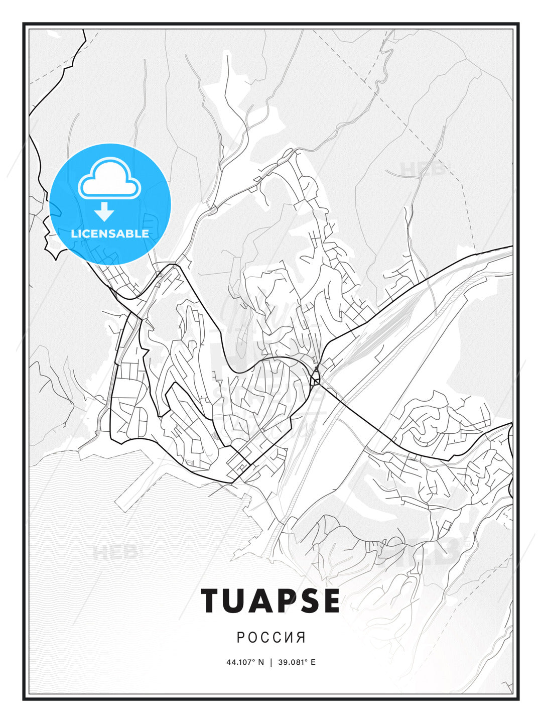 Tuapse, Russia, Modern Map Print Template in Various Formats - HEBSTREITS