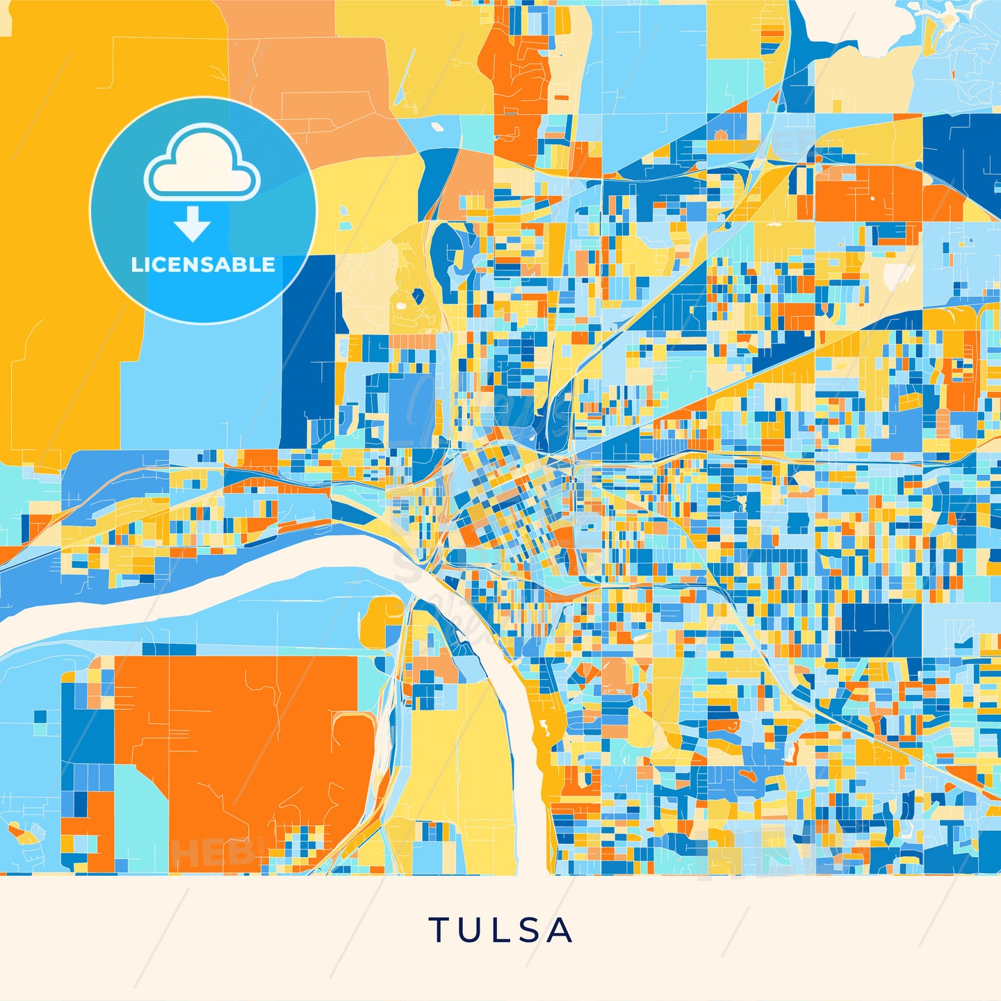 Tulsa colorful map poster template - HEBSTREITS