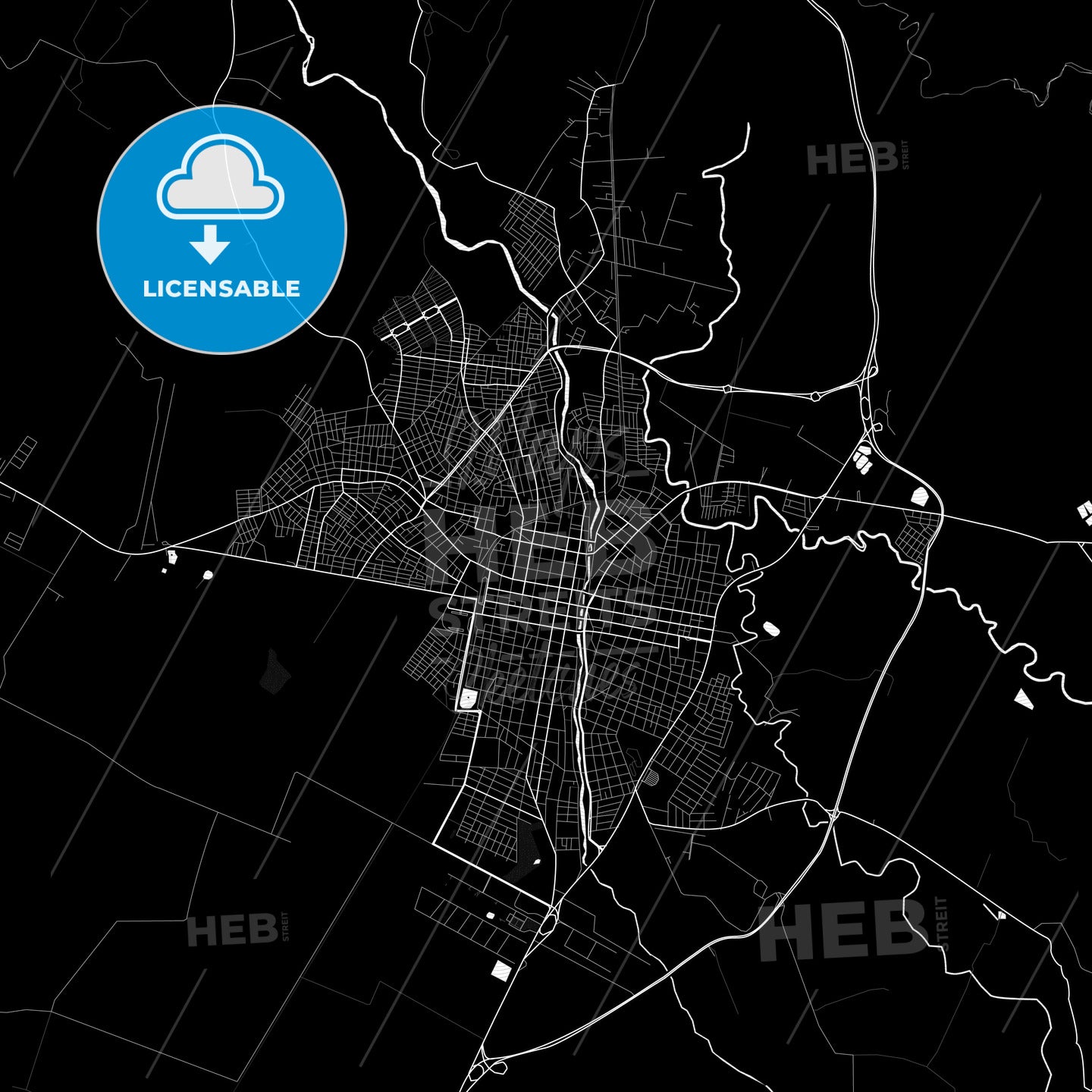 Tulua, Colombia PDF vector map black and white - HEBSTREITS