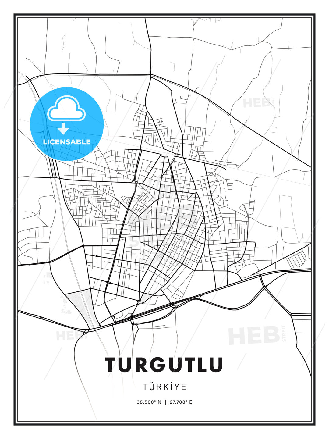 Turgutlu, Turkey, Modern Map Print Template in Various Formats - HEBSTREITS