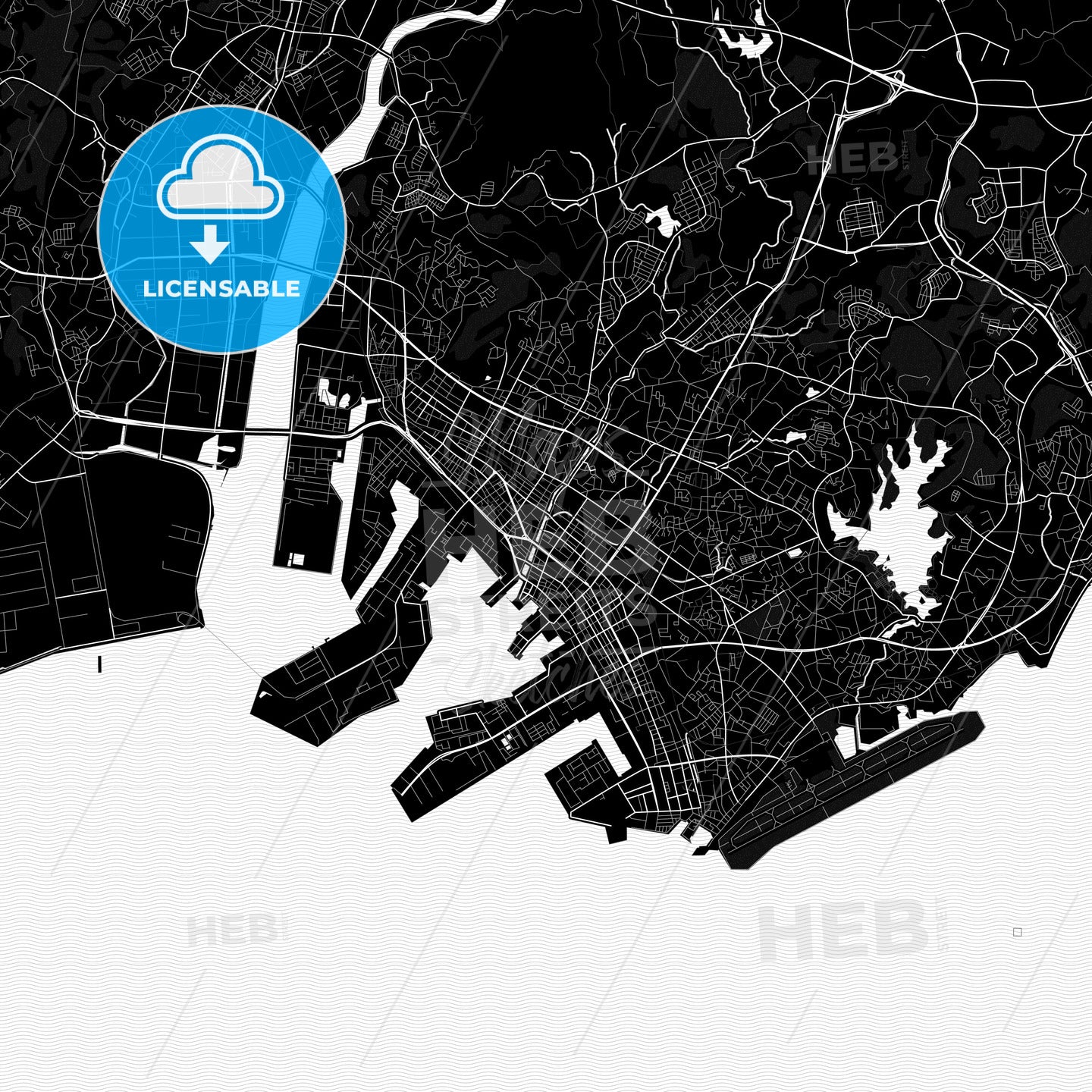 Ube, Japan Pdf Vector Map Black And White – HEBSTREITS