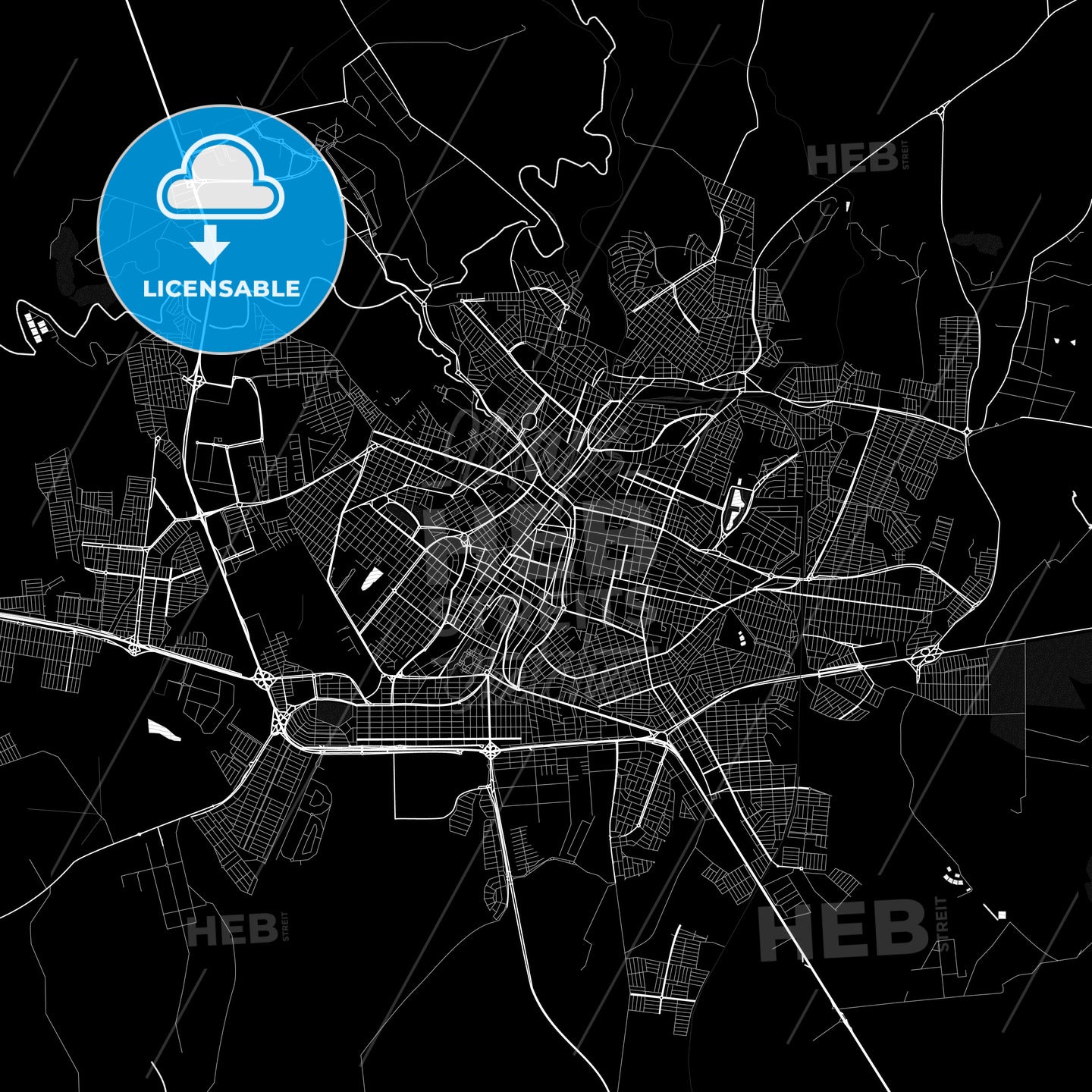 Uberaba, Brazil Pdf Vector Map Black And White – HEBSTREITS
