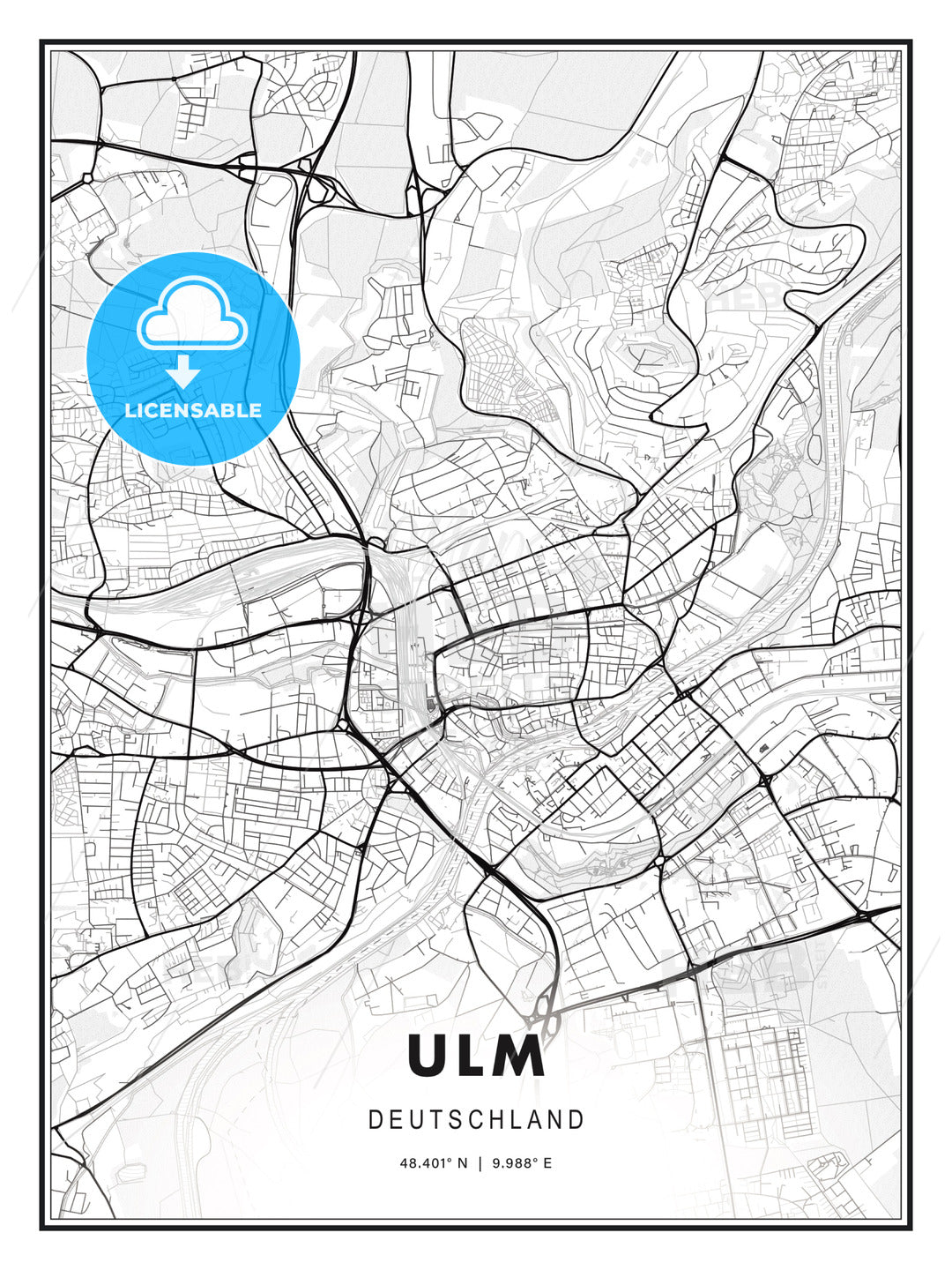Ulm, Germany, Modern Map Print Template in Various Formats - HEBSTREITS