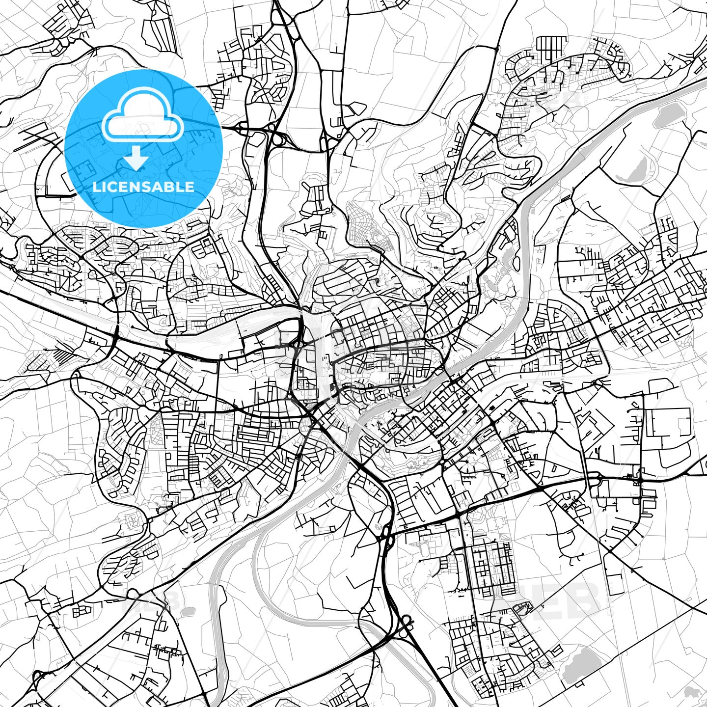 Ulm, Germany, Vector Map - Light - HEBSTREITS