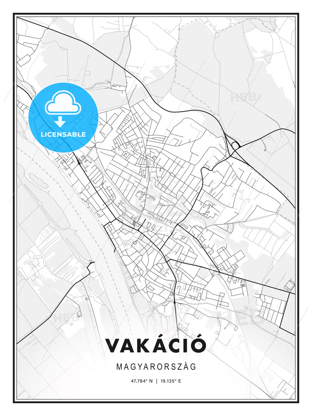 VAKÁCIÓ / Vác, Hungary, Modern Map Print Template in Various Formats ...