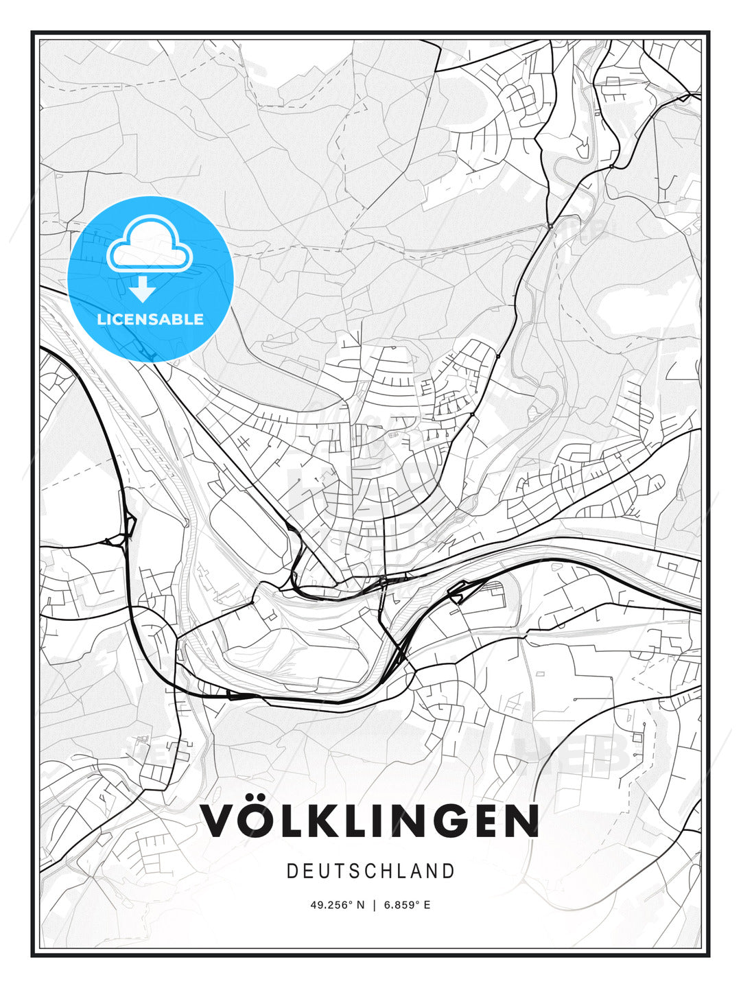 VÖLKLINGEN / Volklingen, Germany, Modern Map Print Template in Various ...