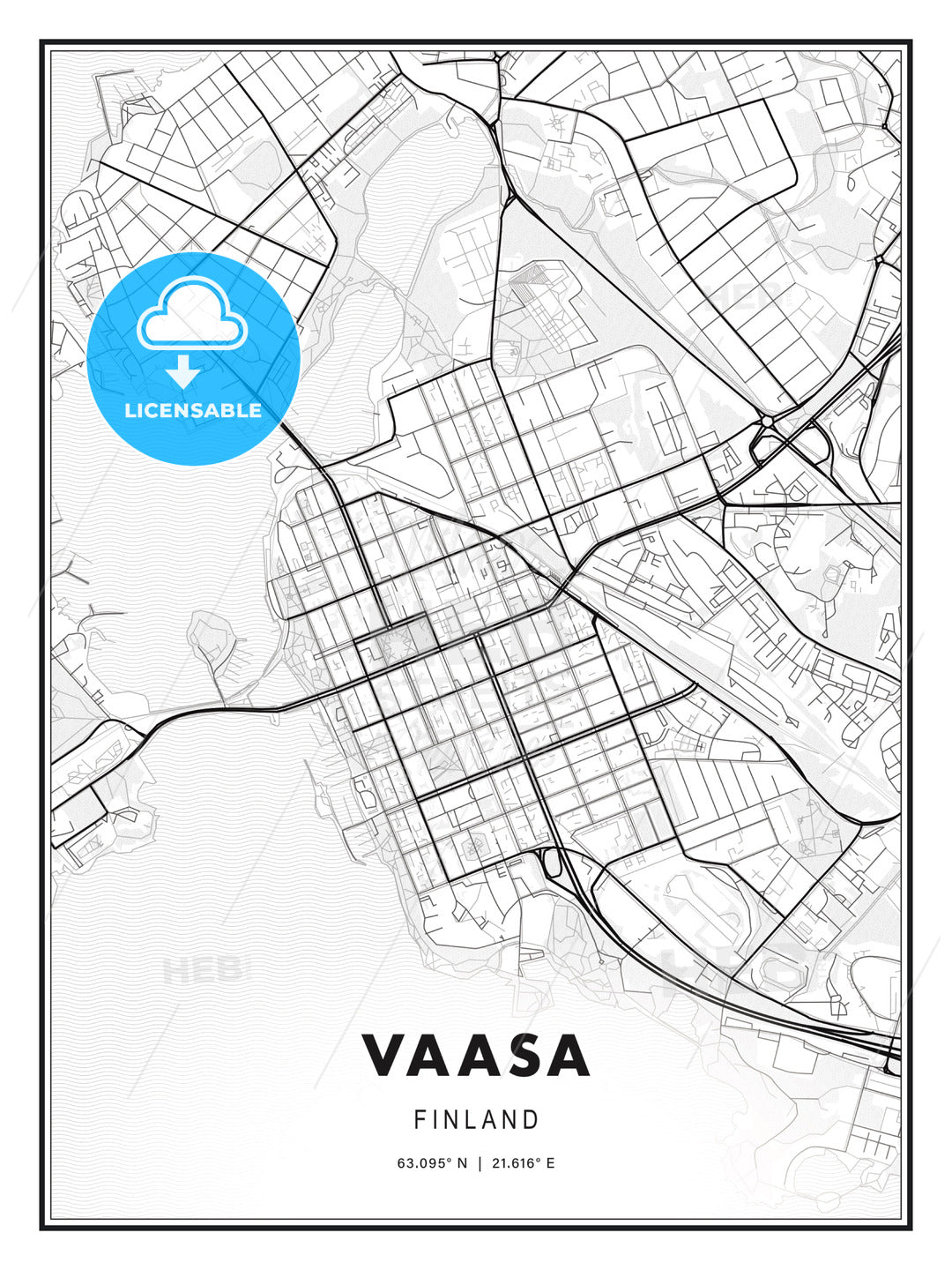 Vaasa, Finland, Modern Map Print Template in Various Formats - HEBSTREITS