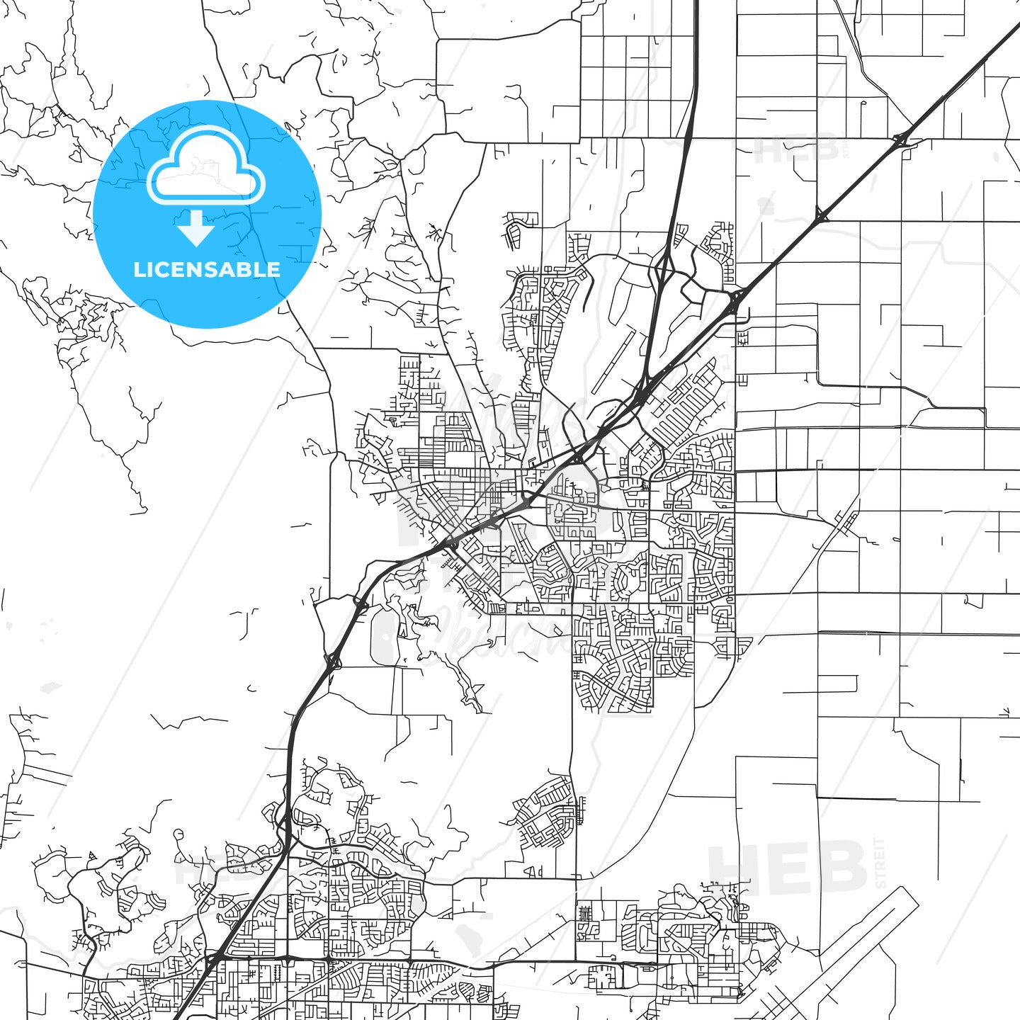 Vacaville, California - Area Map - Light – HEBSTREITS