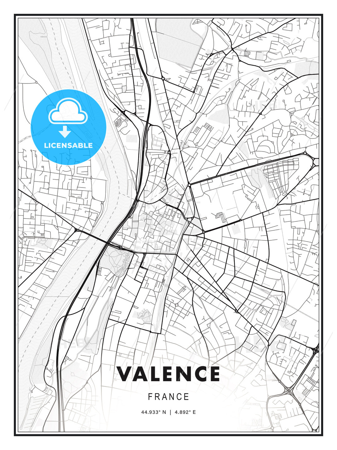 Valence, France, Modern Map Print Template in Various Formats - HEBSTREITS