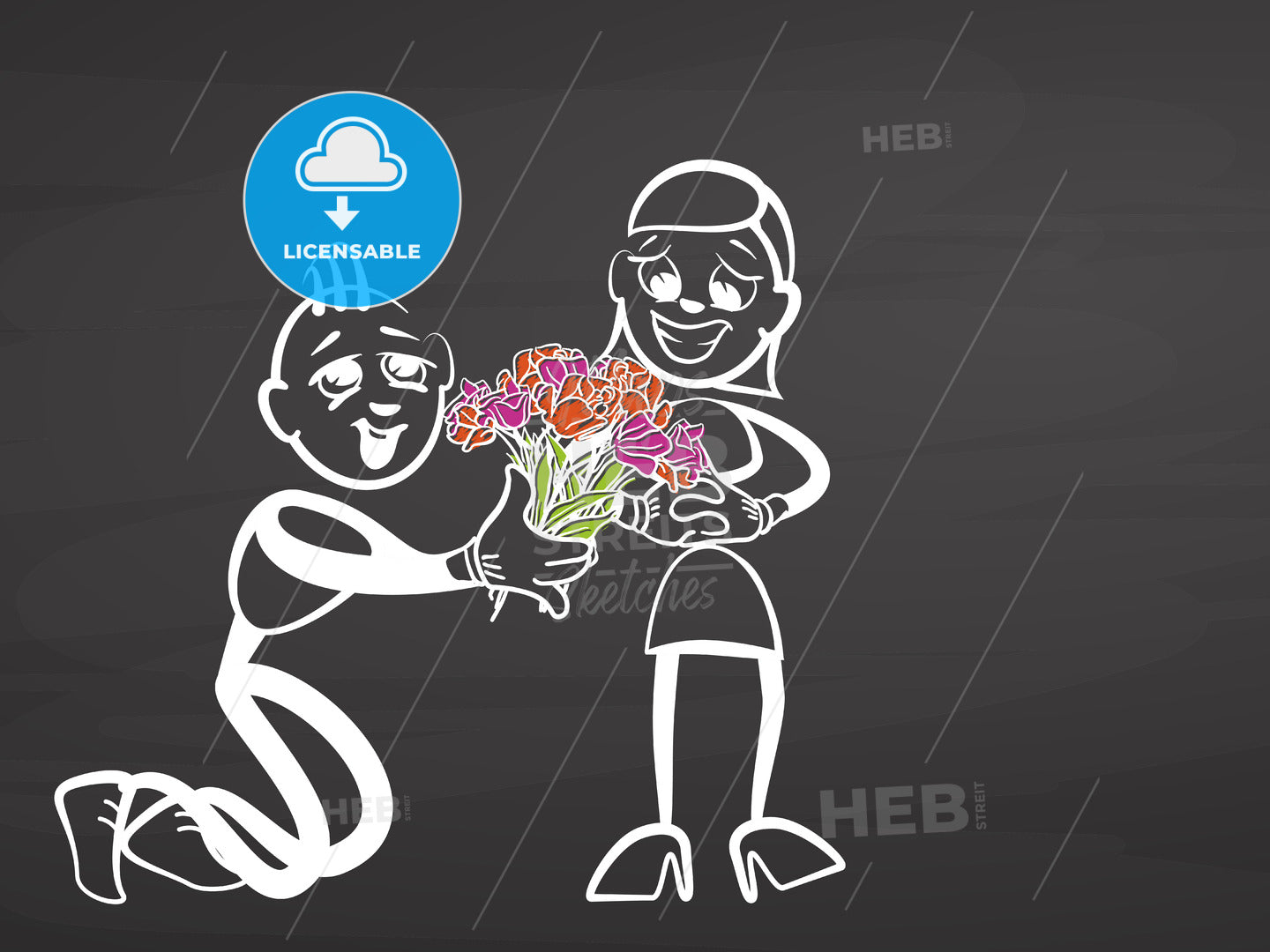 Valentines Gift. Stickman On Chalkboard. - HEBSTREITS