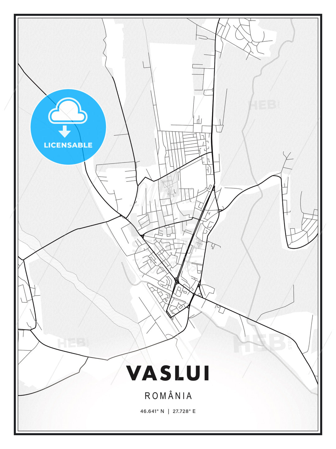 Vaslui, Romania, Modern Map Print Template in Various Formats - HEBSTREITS
