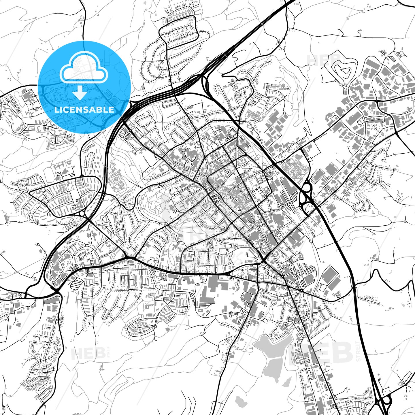 Velbert, Germany, Vector Map With Buildings – HEBSTREITS