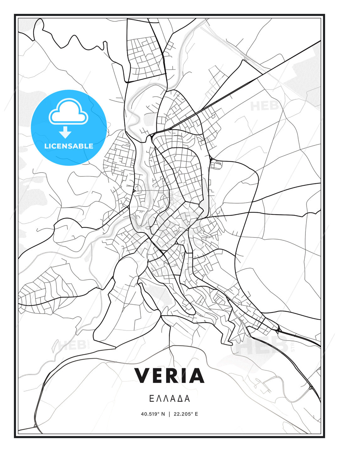 Veria, Greece, Modern Map Print Template in Various Formats - HEBSTREITS
