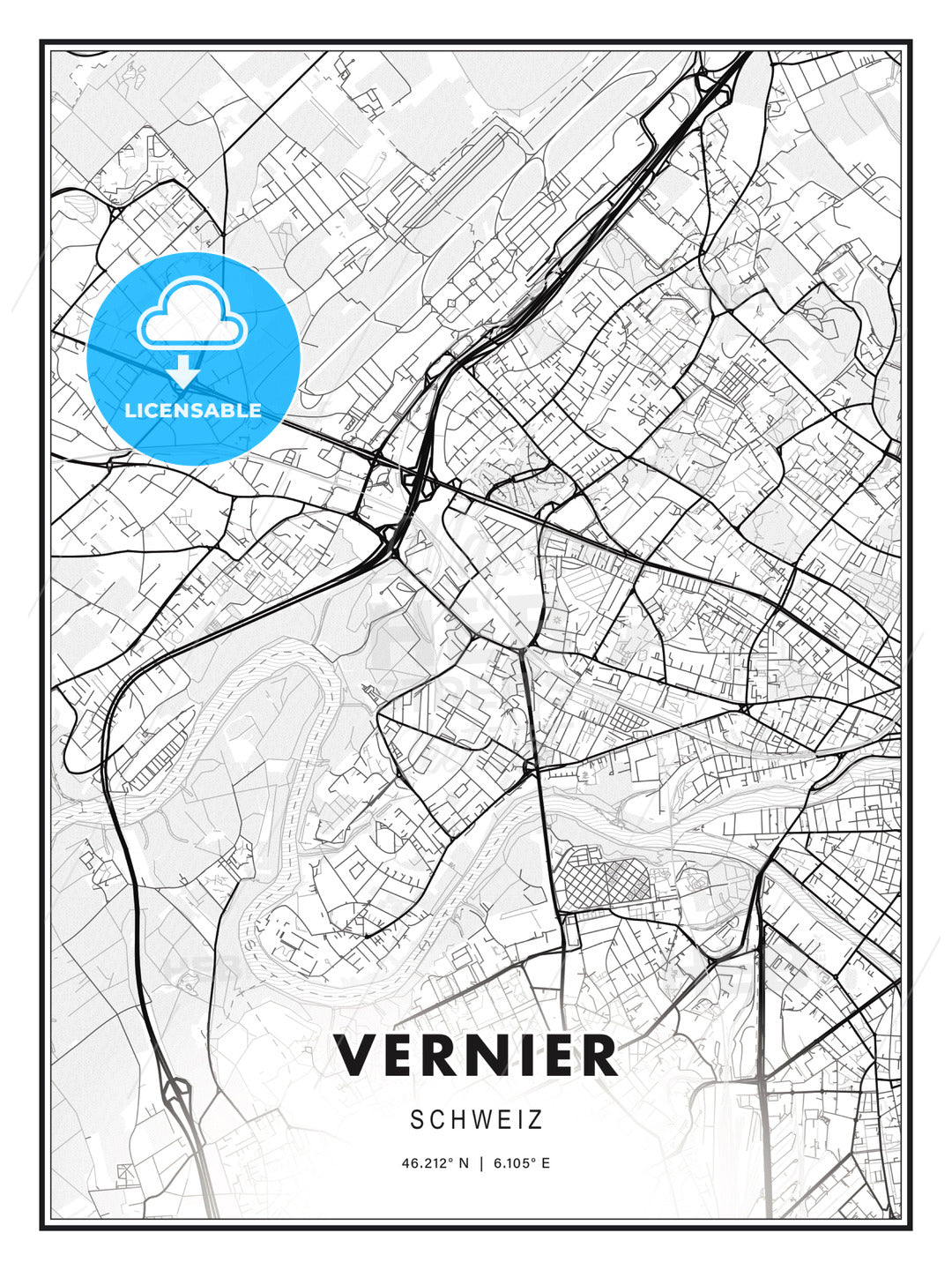 Vernier, Switzerland, Modern Map Print Template in Various Formats ...
