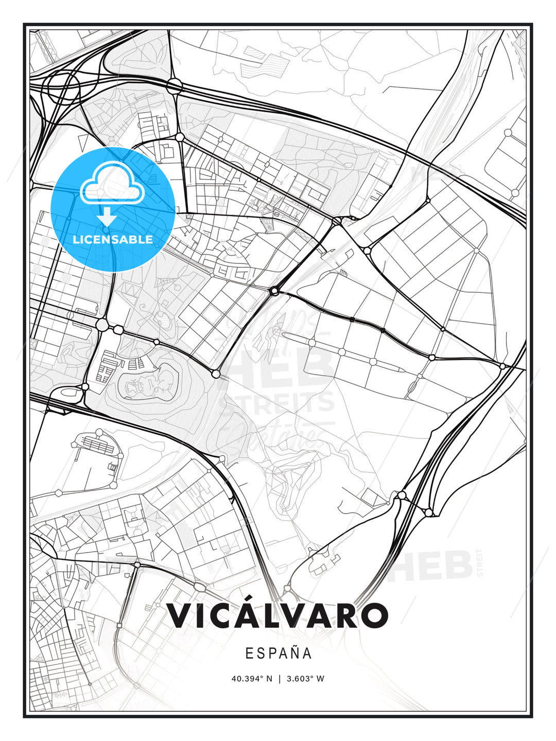 Vicálvaro, Spain, Modern Map Print Template in Various Formats - HEBSTREITS