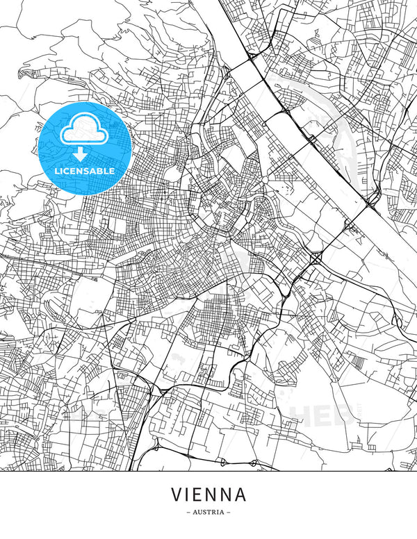 Vienna, Austria, Map Poster Borderless Print Template – HEBSTREITS