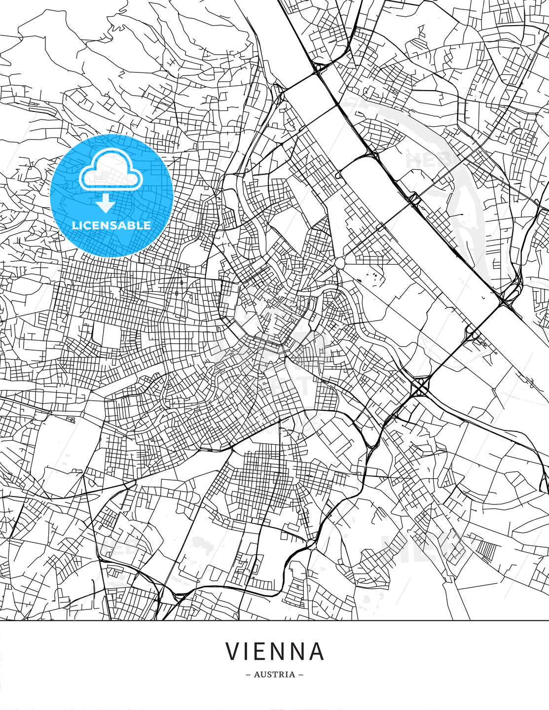 Vienna, Austria, Map Poster Borderless Print Template – HEBSTREITS