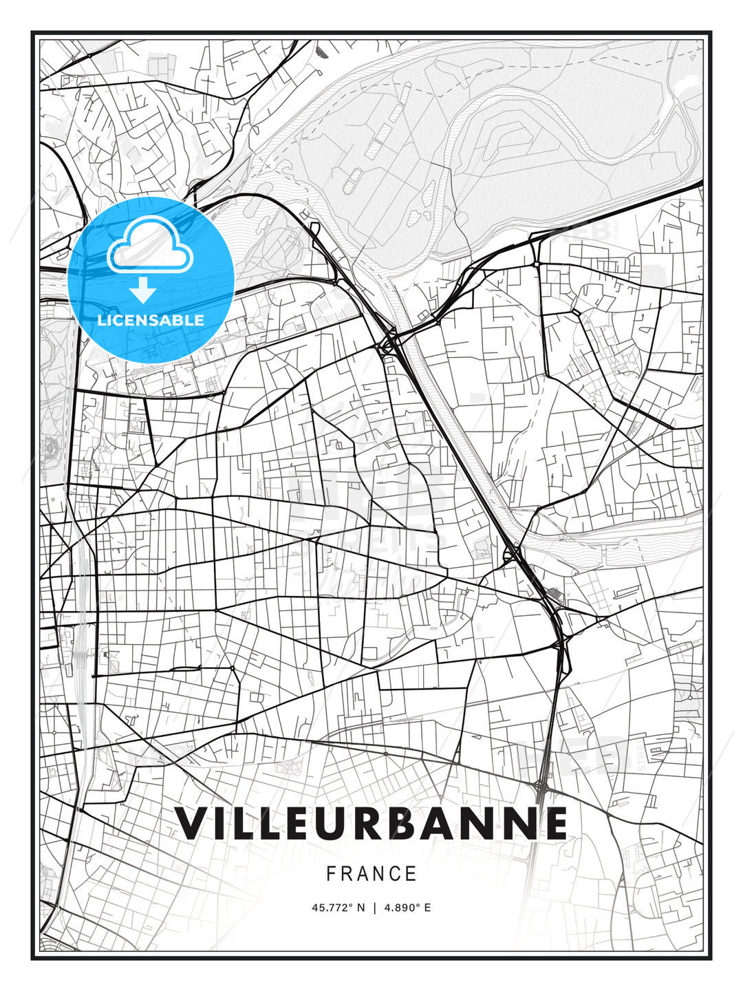 Villeurbanne, France, Modern Map Print Template in Various Formats ...