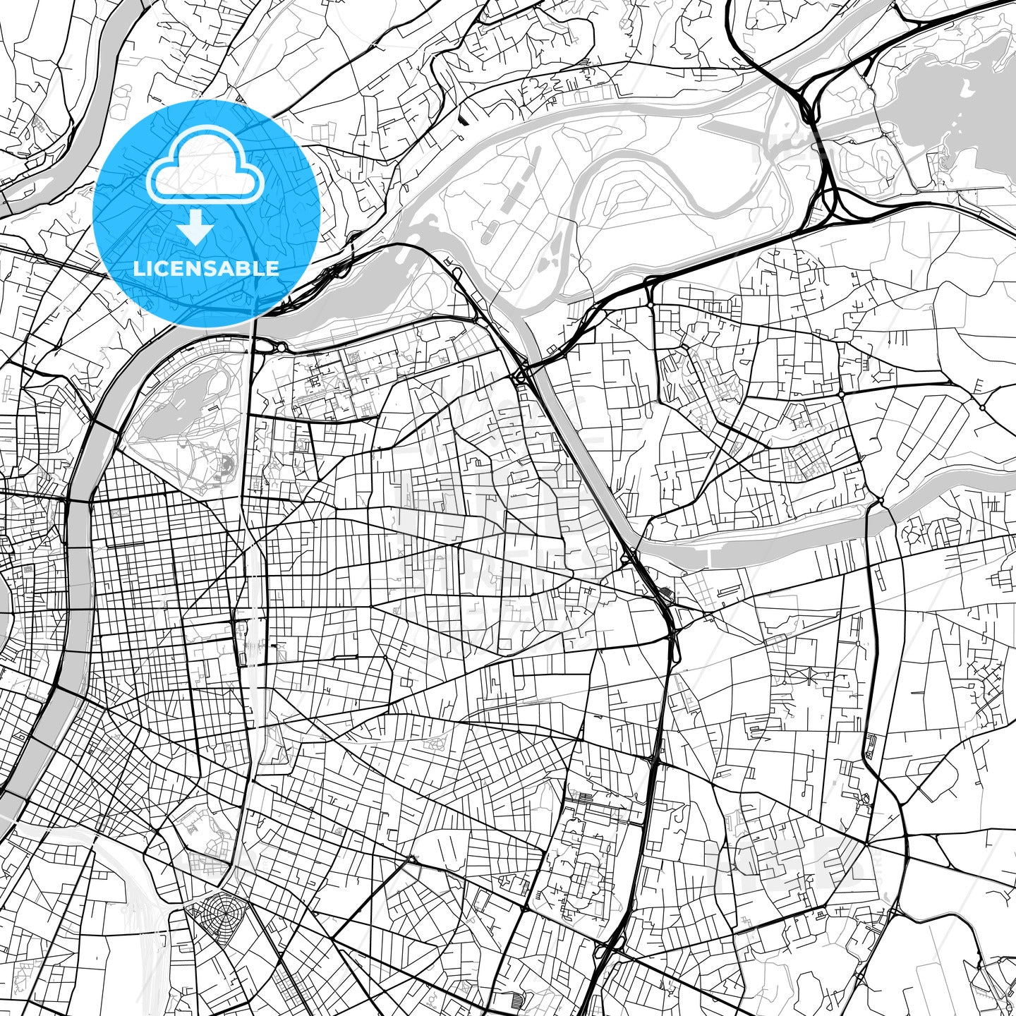 Villeurbanne, Rhône, Downtown Map, Light – HEBSTREITS