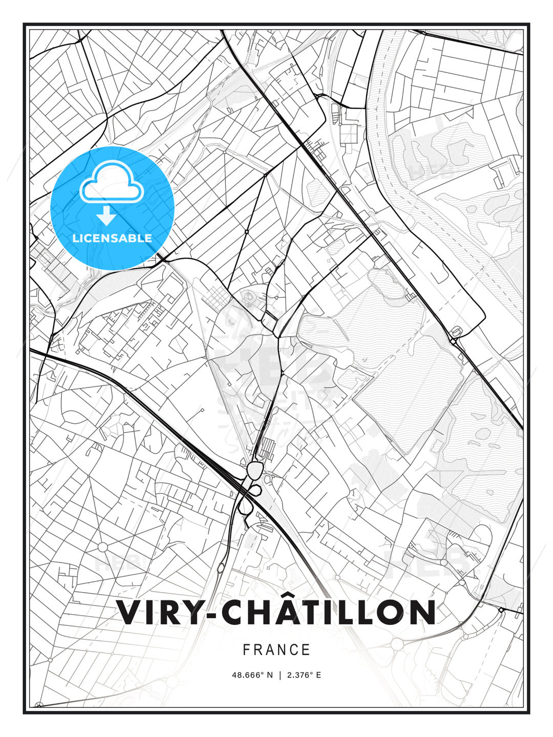 Viry-Châtillon, France, Modern Map Print Template in Various Formats ...