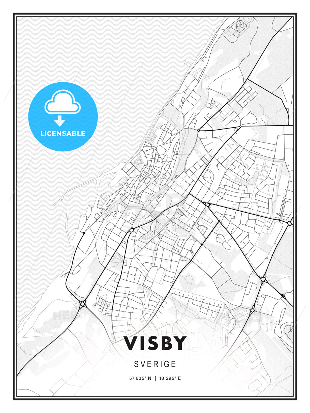 Visby, Sweden, Modern Map Print Template in Various Formats - HEBSTREITS