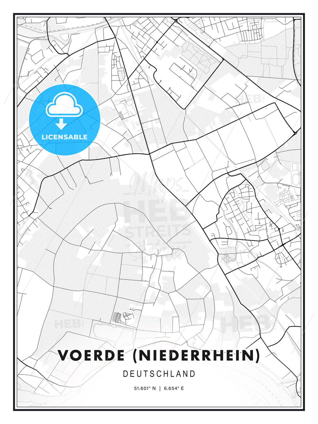 Voerde (Niederrhein), Germany, Modern Map Print Template in Various ...