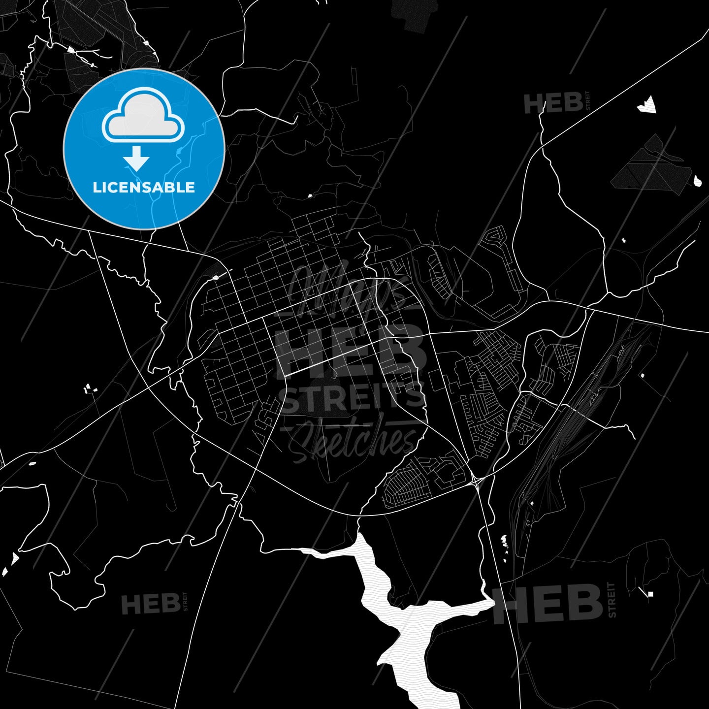 Vryheid, South Africa Pdf Vector Map Black And White – HEBSTREITS
