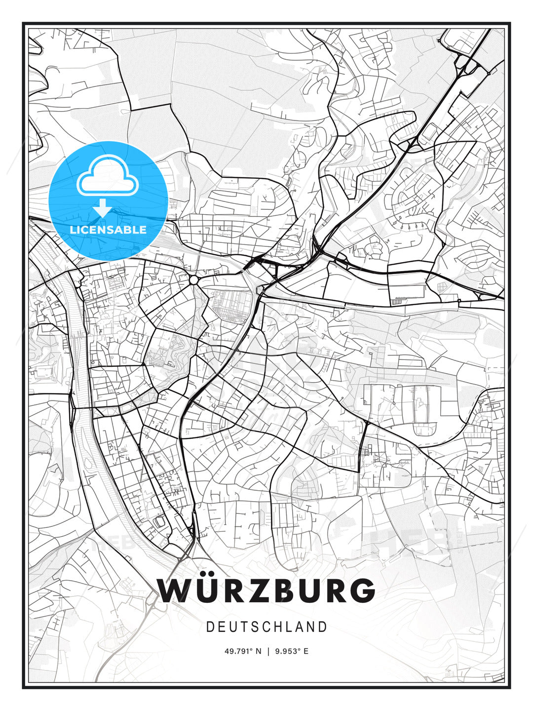 WÜRZBURG / Wurzburg, Germany, Modern Map Print Template in Various ...
