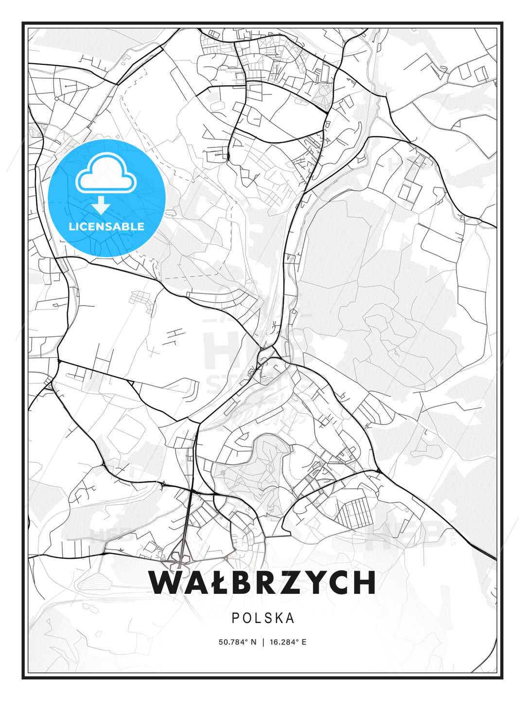 Wałbrzych, Poland, Modern Map Print Template in Various Formats - HEBSTREITS