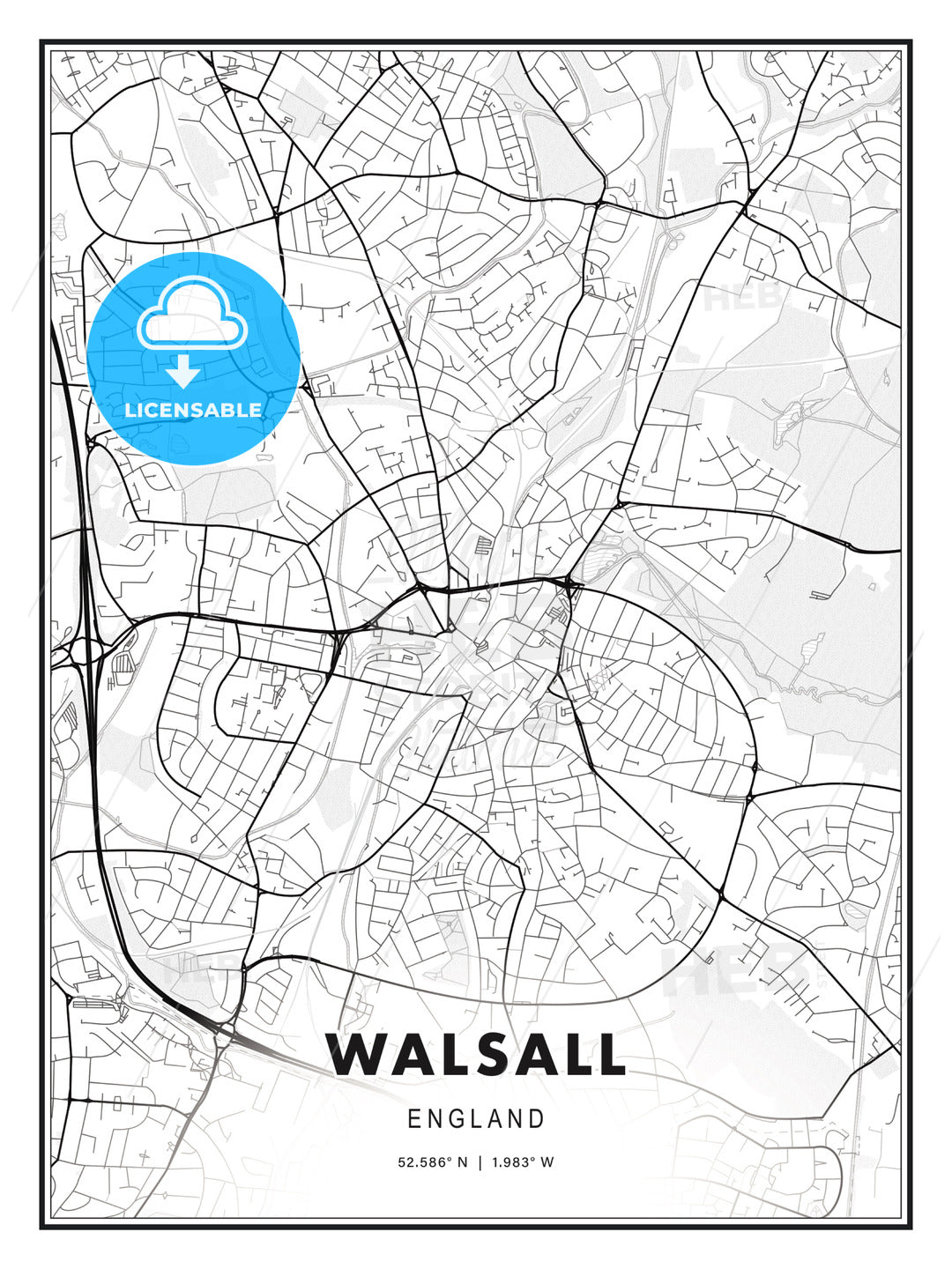 Walsall, England, Modern Map Print Template in Various Formats - HEBSTREITS