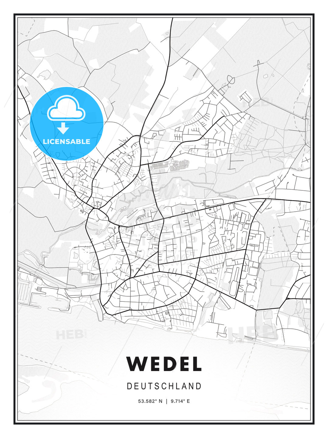 Wedel, Germany, Modern Map Print Template in Various Formats - HEBSTREITS