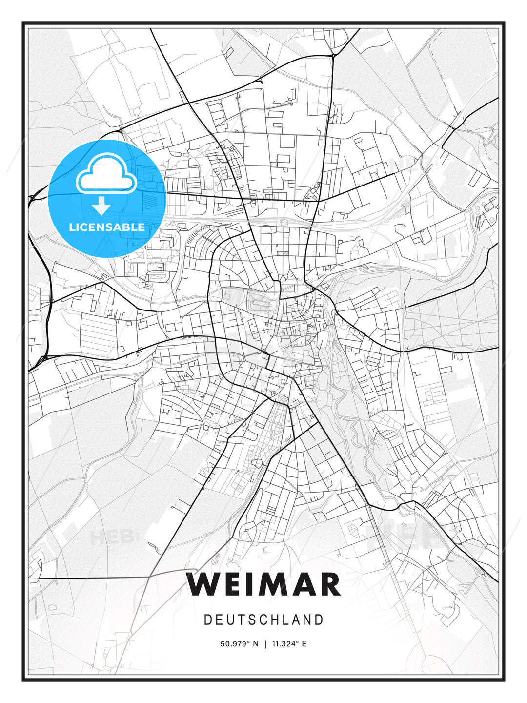 Weimar, Germany, Modern Map Print Template in Various Formats - HEBSTREITS