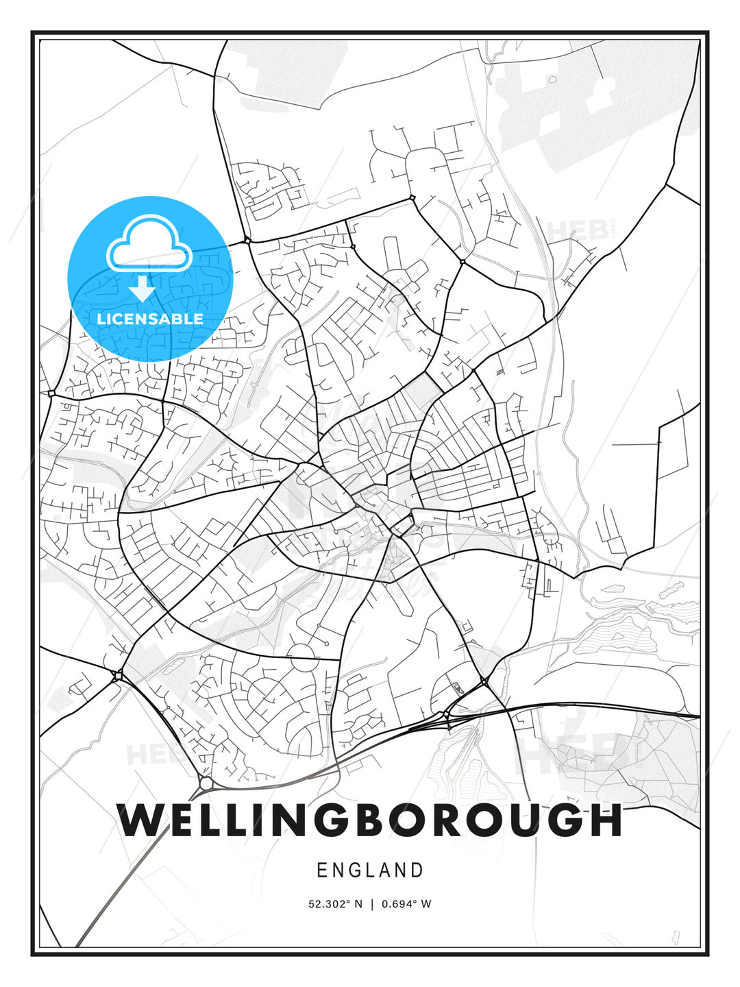 Wellingborough, England, Modern Map Print Template in Various Formats ...