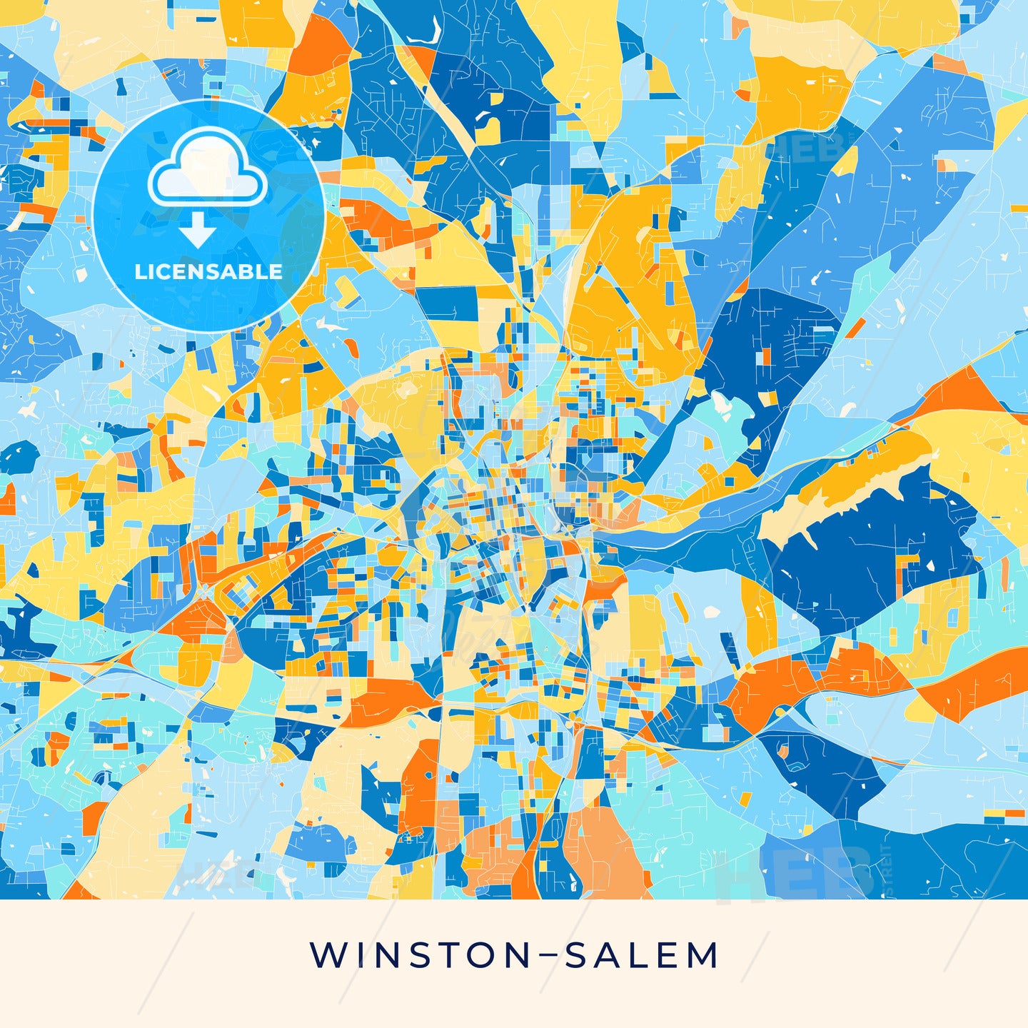 Winston–Salem Colorful Map Poster Template – HEBSTREITS