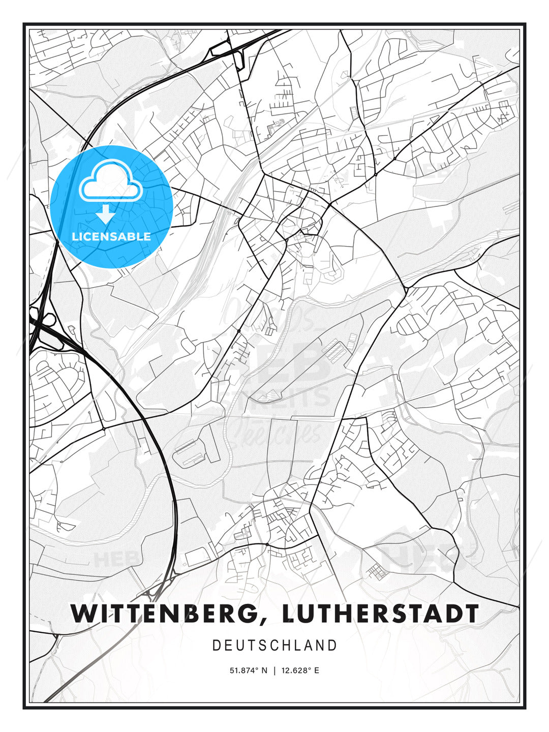 Wittenberg, Lutherstadt, Germany, Modern Map Print Template in Various ...