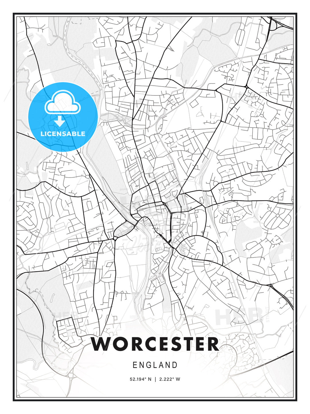 Worcester, England, Modern Map Print Template in Various Formats ...